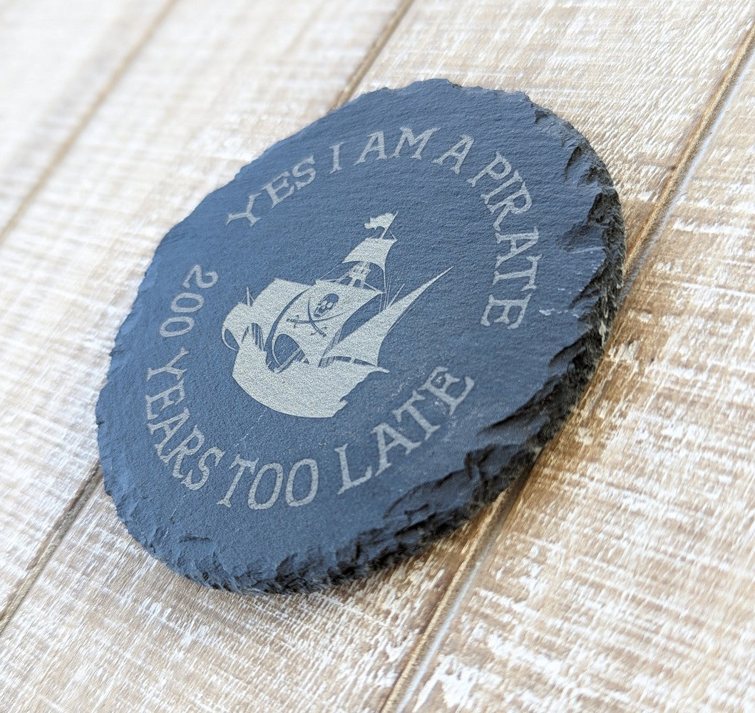 Set of 4 Pirate Looks at 40 laser engraved slate coaster – Laser-Guy